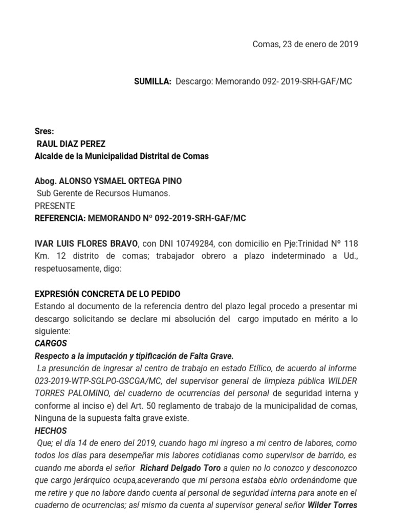 Carta de Descargo | PDF