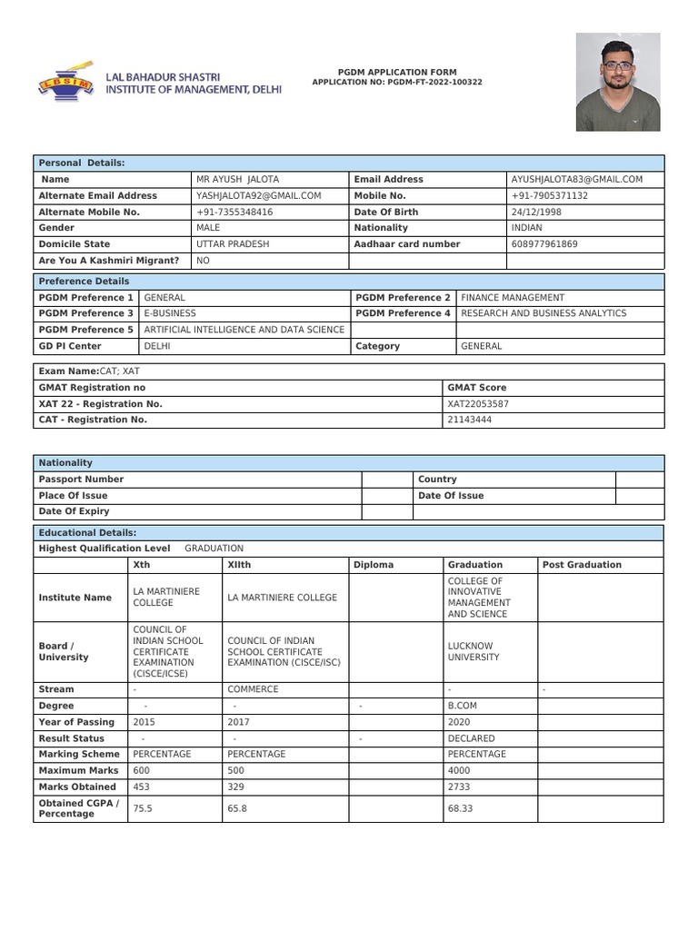 LBSIM Application Form | PDF