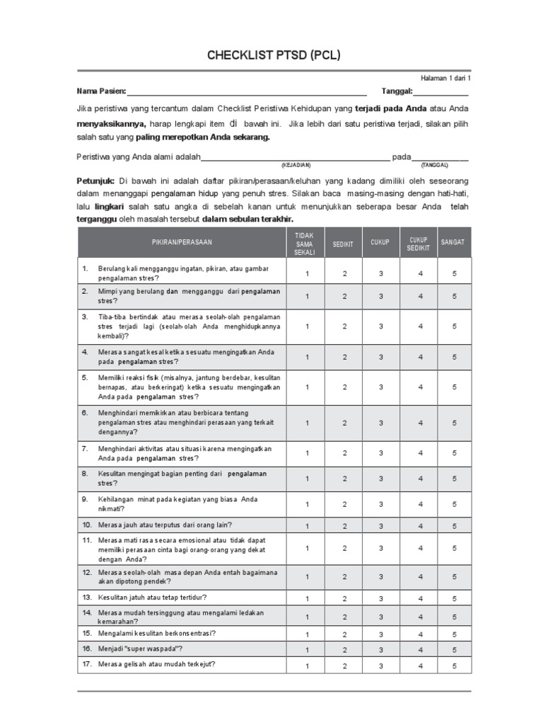 Checklist PCL-5 untuk PTSD | PDF | Pengembangan Diri