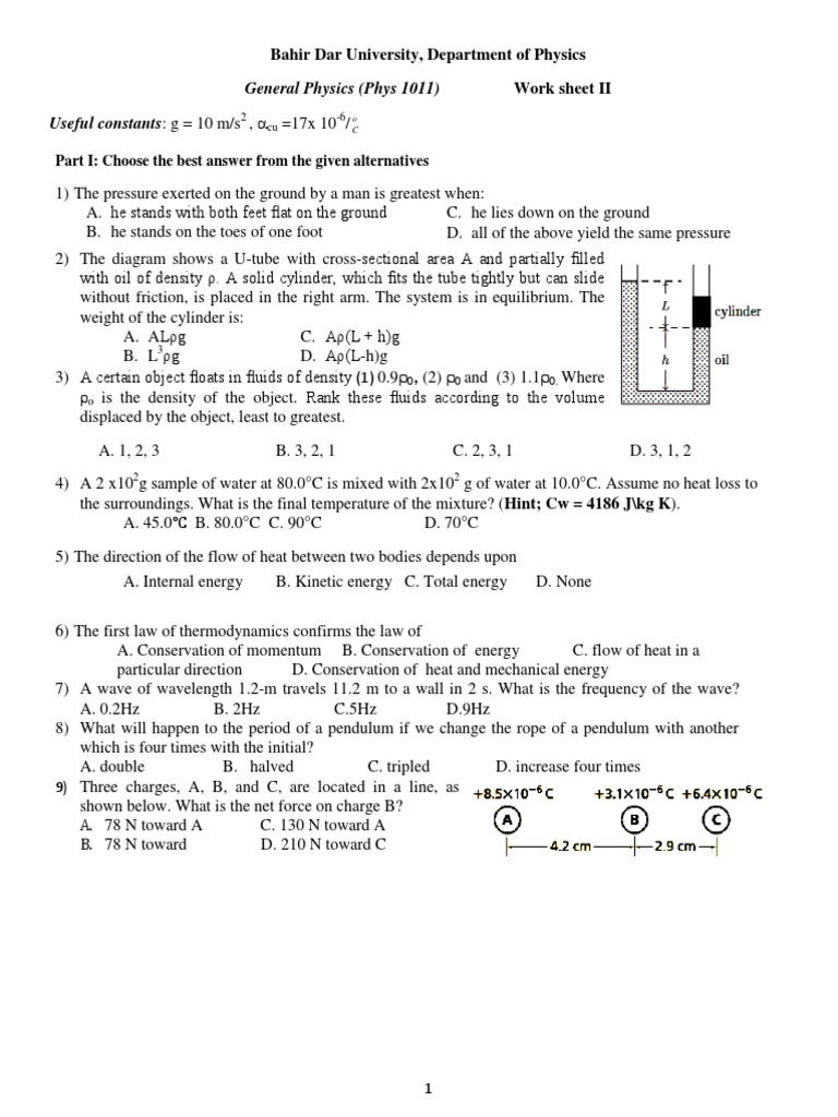 Worksheet II | PDF | Buoyancy | Gases