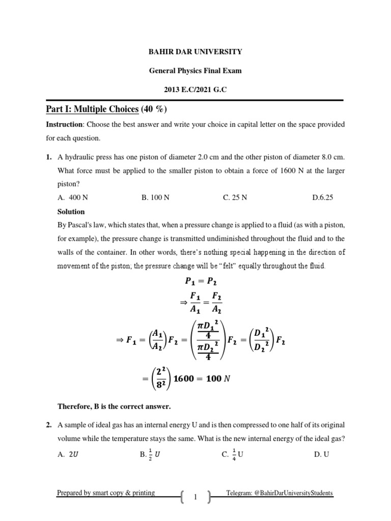 General Physics Final Exam 2013 BDU | PDF | Buoyancy | Electromagnetic Induction
