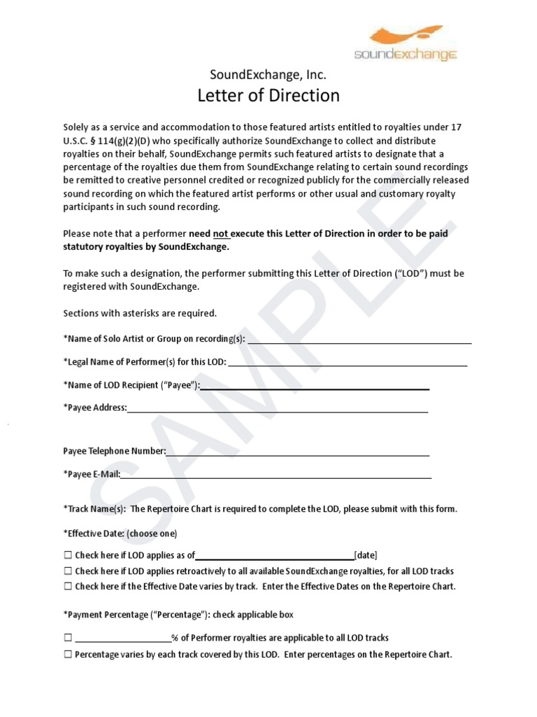 Carta de Dirección - SoundExchange LOD | PDF | Payments | Royalty Payment