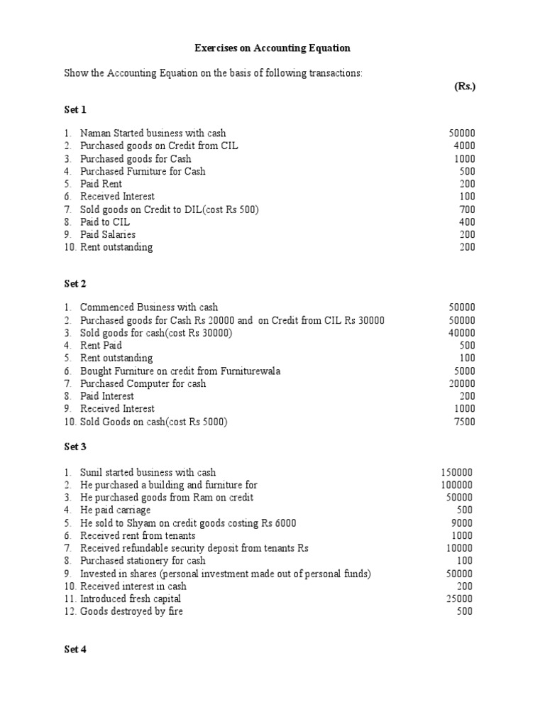 Accounting Equation For Practice | PDF | Banks | Dividend