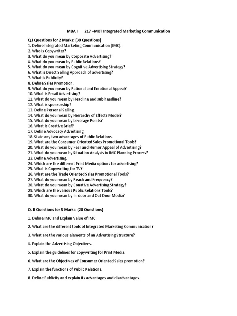 Journal Questions of IMC | PDF | Marketing Communications | Advertising