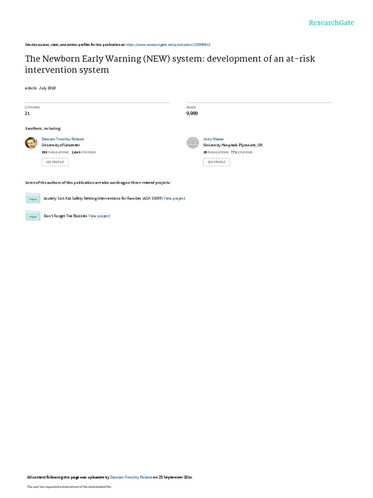 The Newborn Early Warning (NEW) System: Development of An At-Risk ...