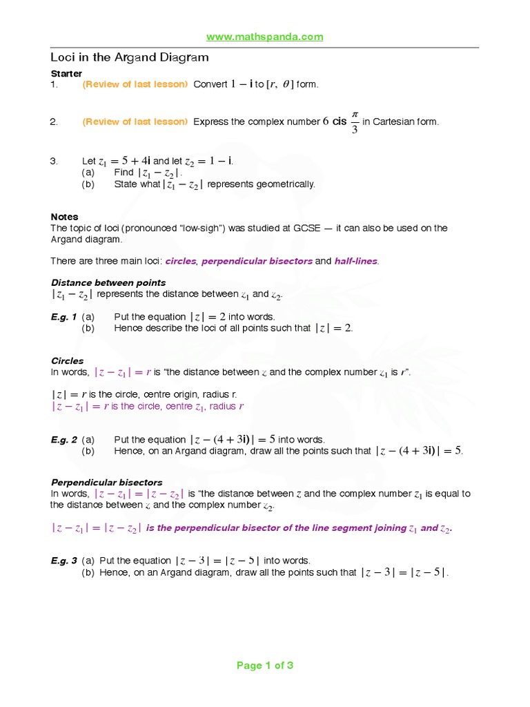 Loci in The Argand Diagram LESSON | PDF | Circle | Perpendicular