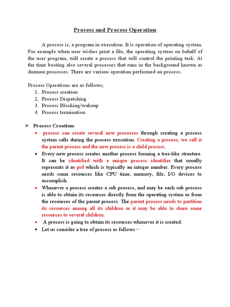 Process and Process Operation | PDF | Process (Computing) | Operating System