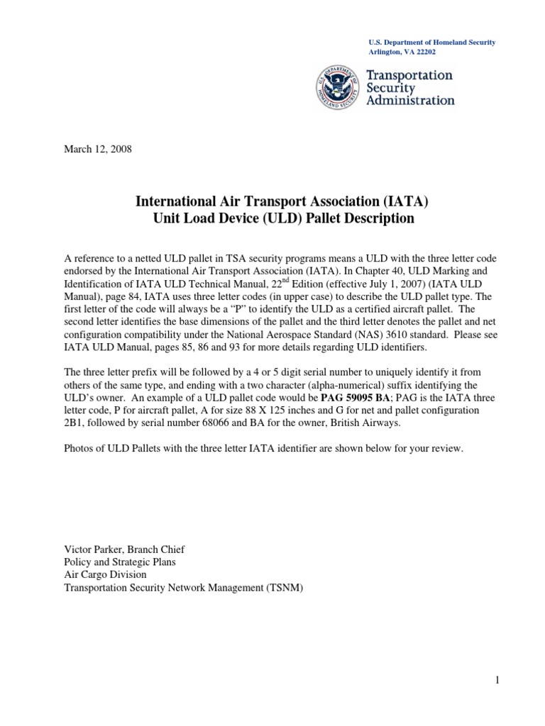 International Air Transport Association (IATA) Unit Load Device (ULD ...