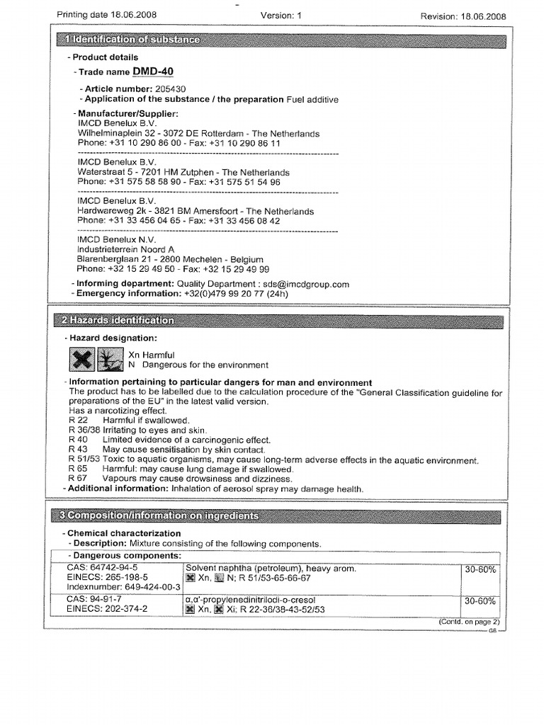 MSDS DMD-40 IMCD June 2012 | PDF