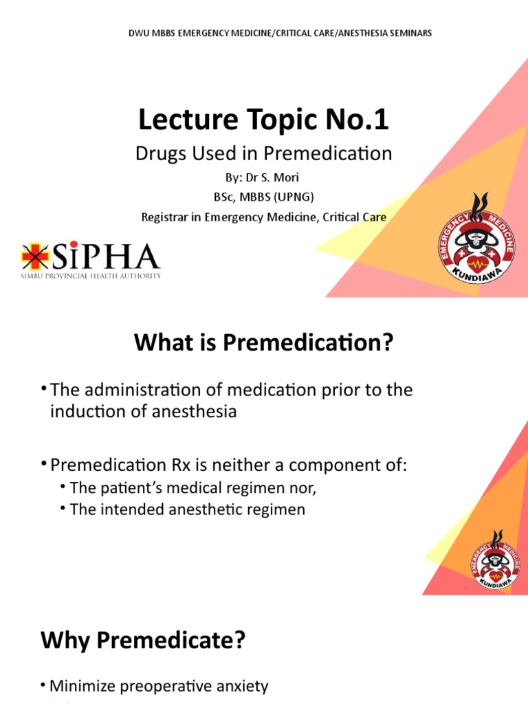 Lecture 1. Drugs Used in Premedication | PDF | Analgesic | Opioid