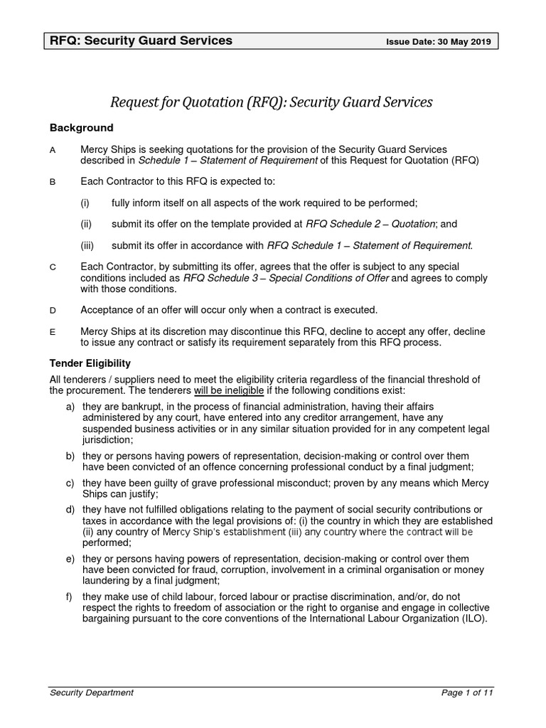 RFQ for Security Guard Services | PDF | Insurance | Employment