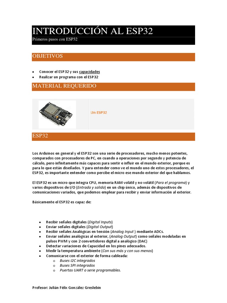 Introducción Esp32 | PDF | Microprocesador | Arduino