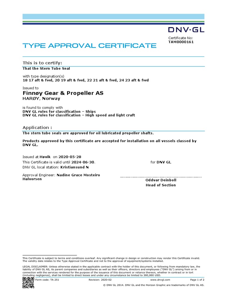 Type Approval Certificate: Finnøy Gear & Propeller AS | PDF | Propeller ...