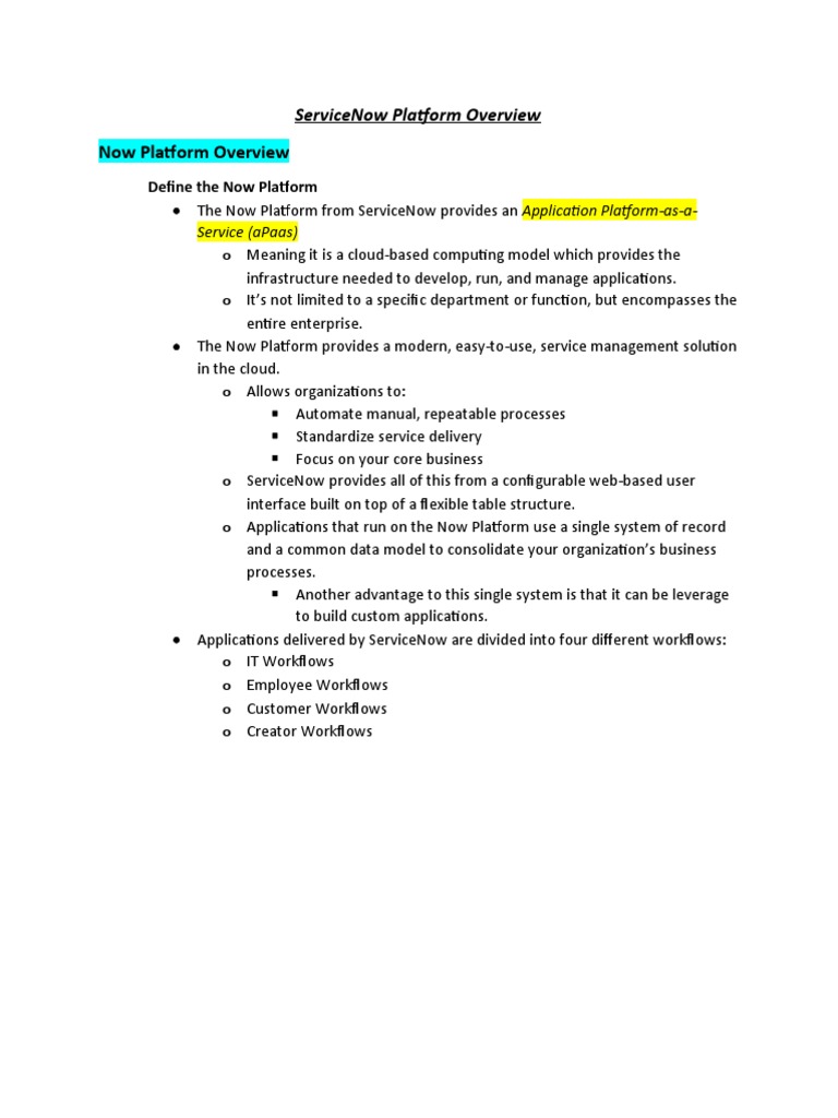 ServiceNow Platform Overview Guide | PDF | Platform As A Service ...