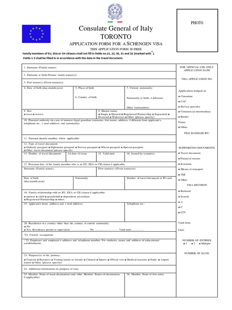 Schengen Visa Application Form For Italy | PDF | Travel Visa | Cultural ...