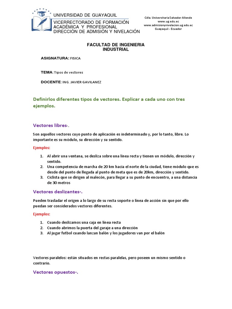 tipos de vectores | PDF | Vector Euclidiano | Geometría