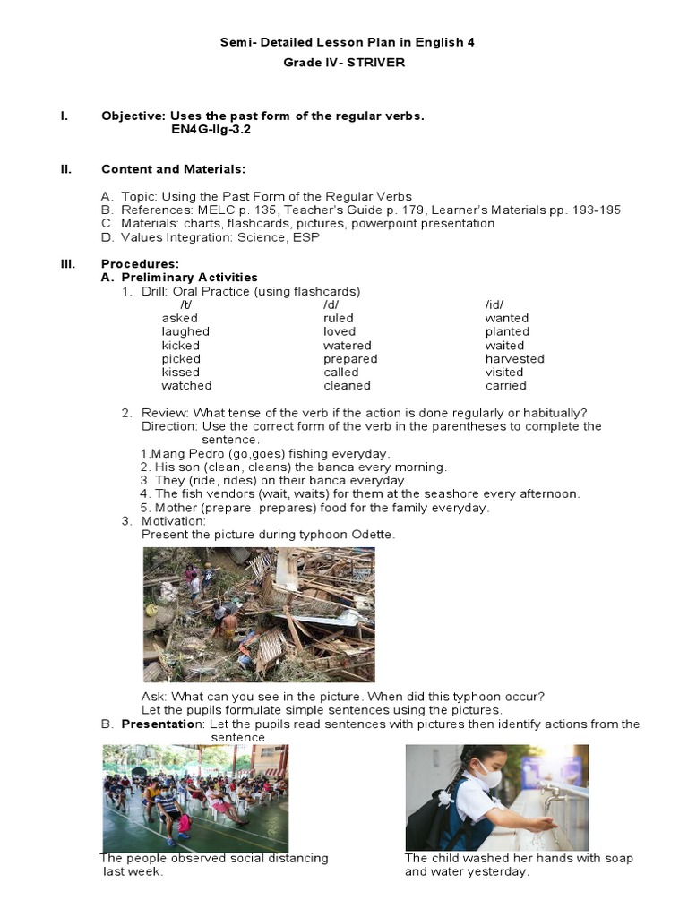 Semi-Detailed Lesson Plan in English 4 Grade Iv - Striver | PDF | Verb
