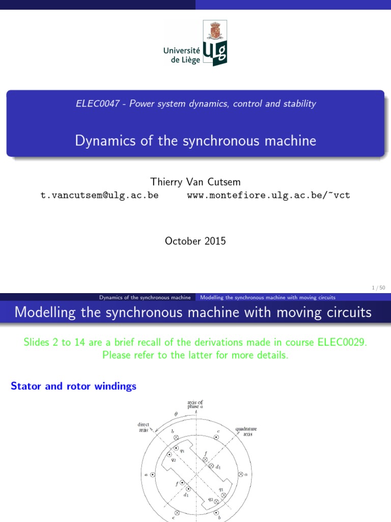 Dynamics of The Synchronous Machine: ELEC0047 - Power System Dynamics, Control and Stability ...