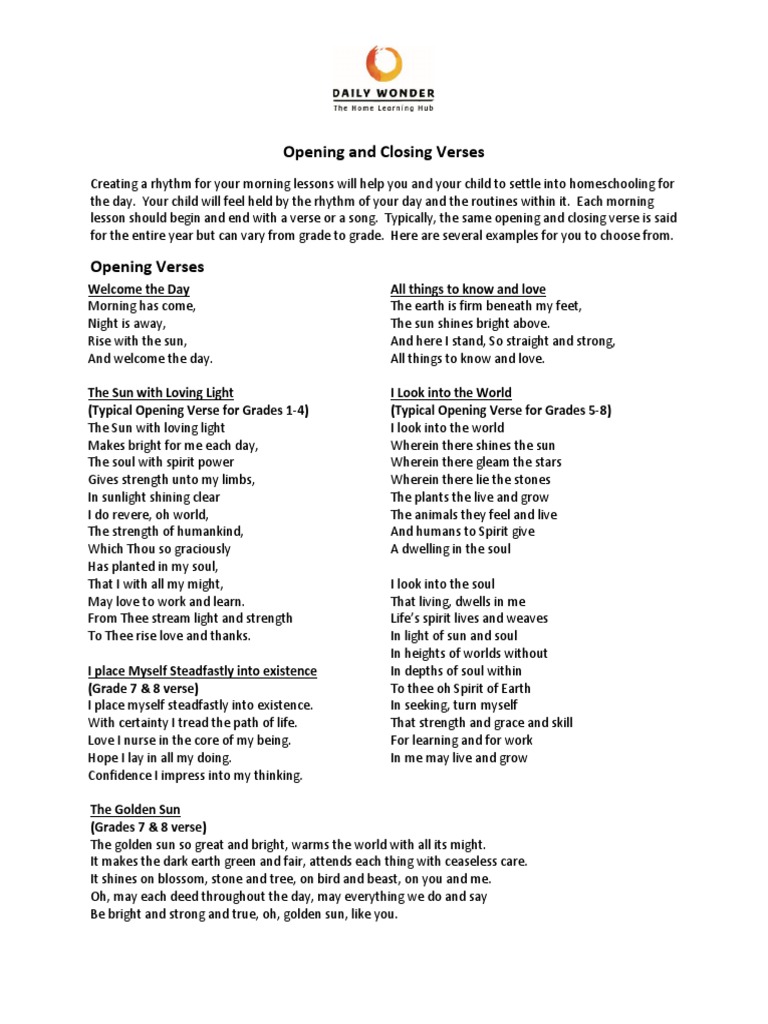 Opening and Closing Verses | PDF | Self-Improvement