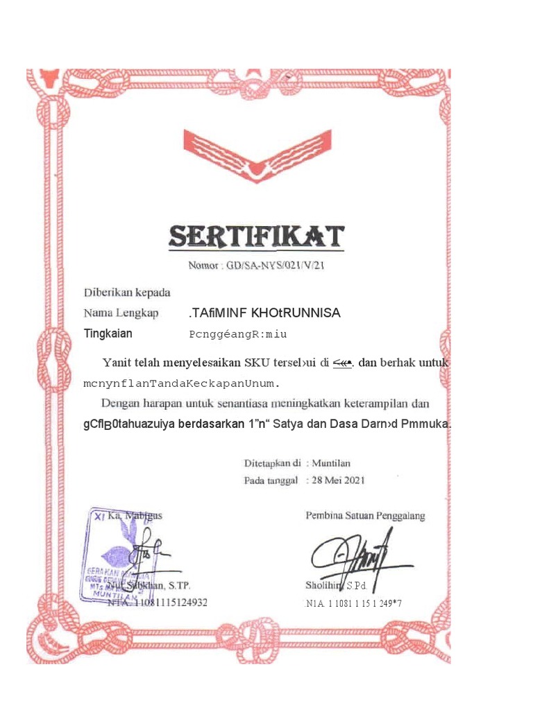 Sertifikat Penggalang Ramu | PDF