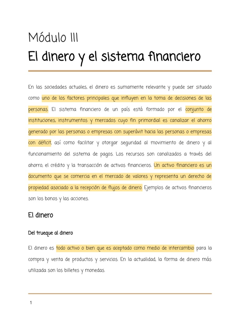 Resumen El Dinero | PDF | Dinero | Bancos