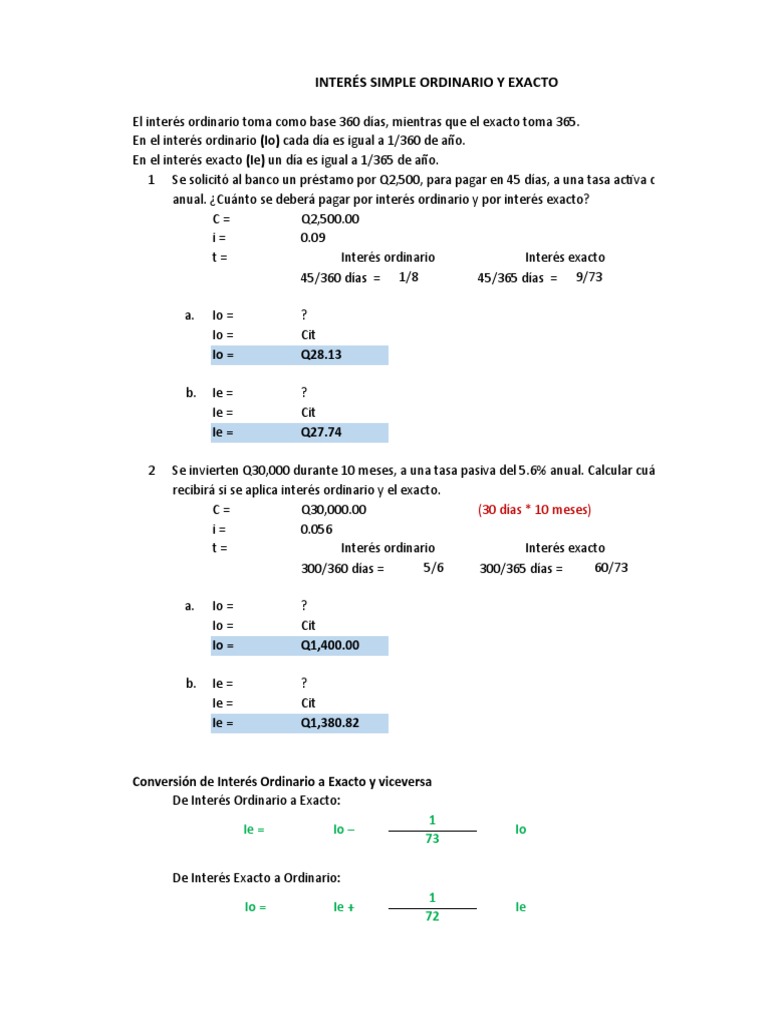 02-02 - Interés Simple Ordinario y Exacto | PDF