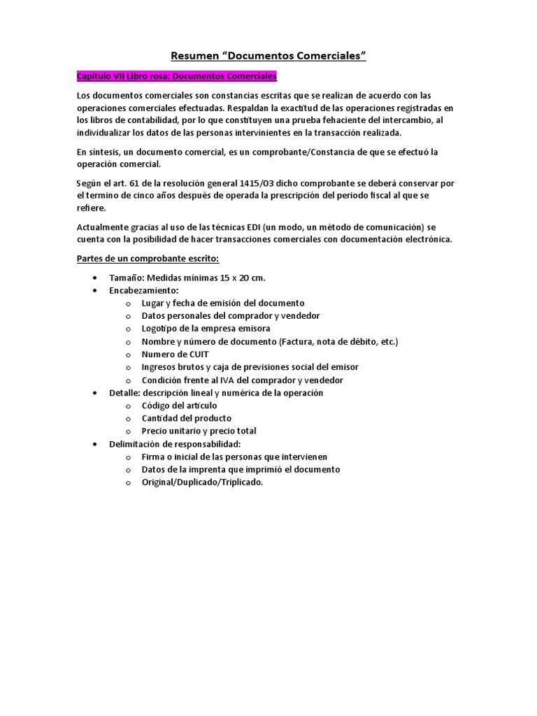 Resumen Documentos Comerciales | PDF | Cheque | Bancos