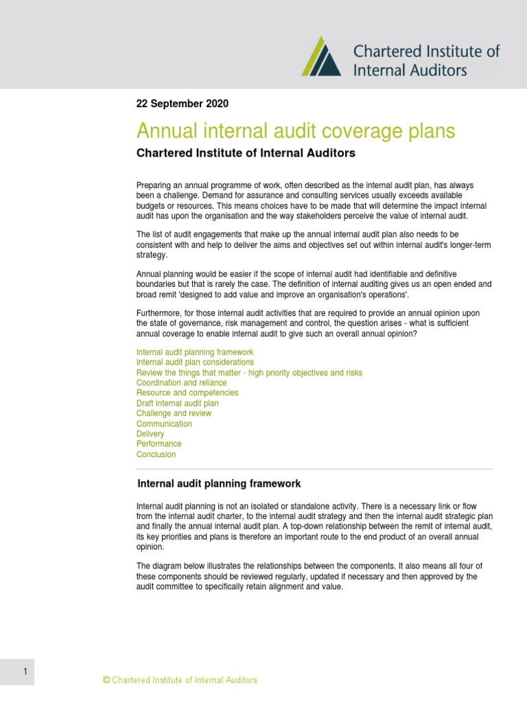 Annual internal audit coverage plans | PDF | Internal Audit | Audit