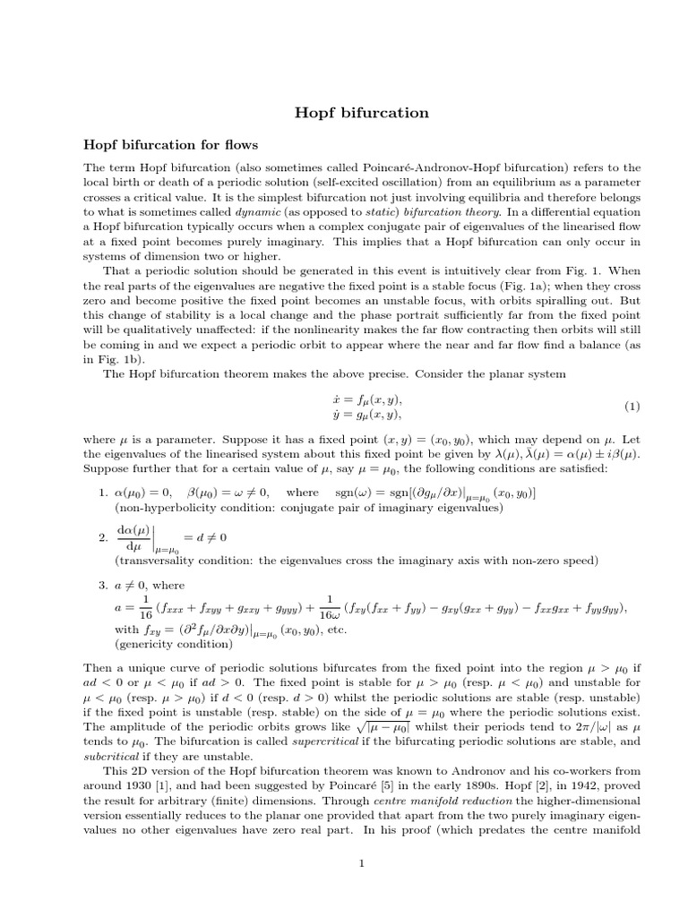Hopf Bifurcation For Flows | PDF | Mathematical Analysis | Applied ...