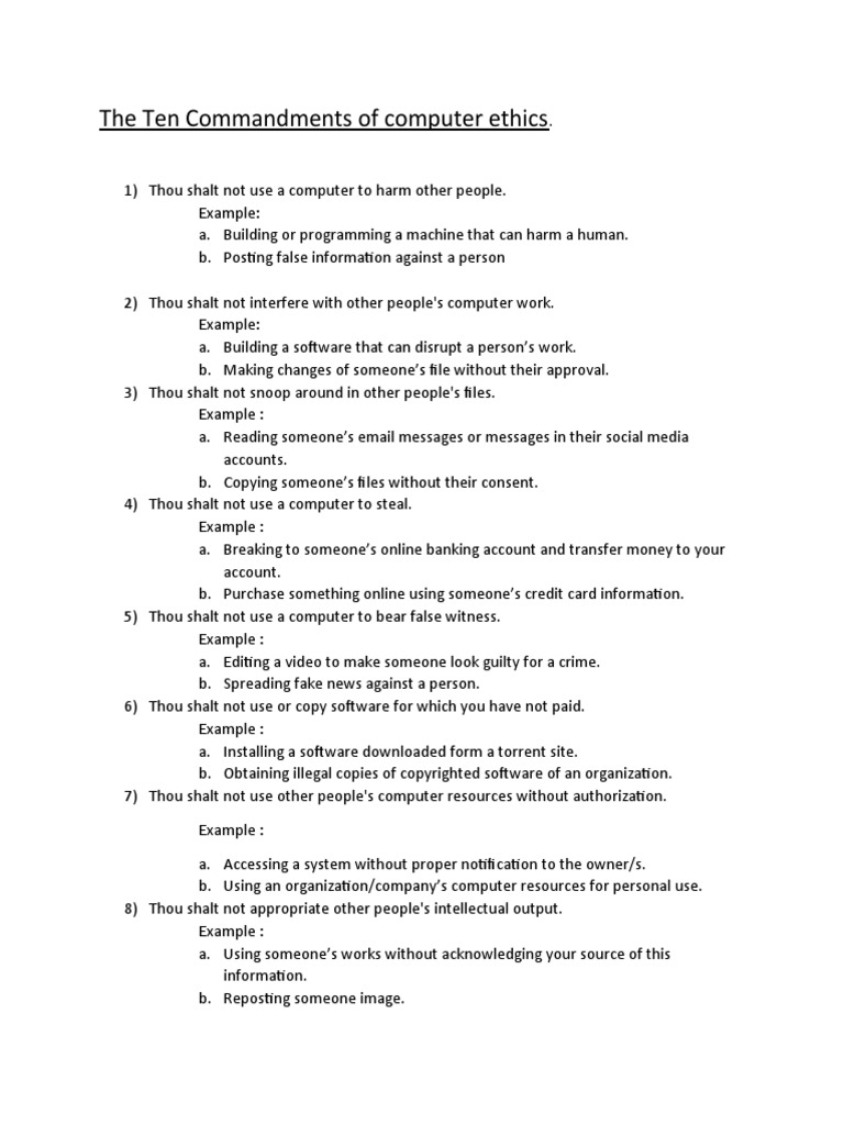 The Ten Commandments of Computer Ethics | PDF