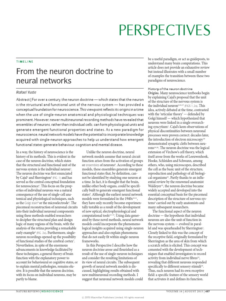 Perspectives: From The Neuron Doctrine To Neural Networks | PDF ...