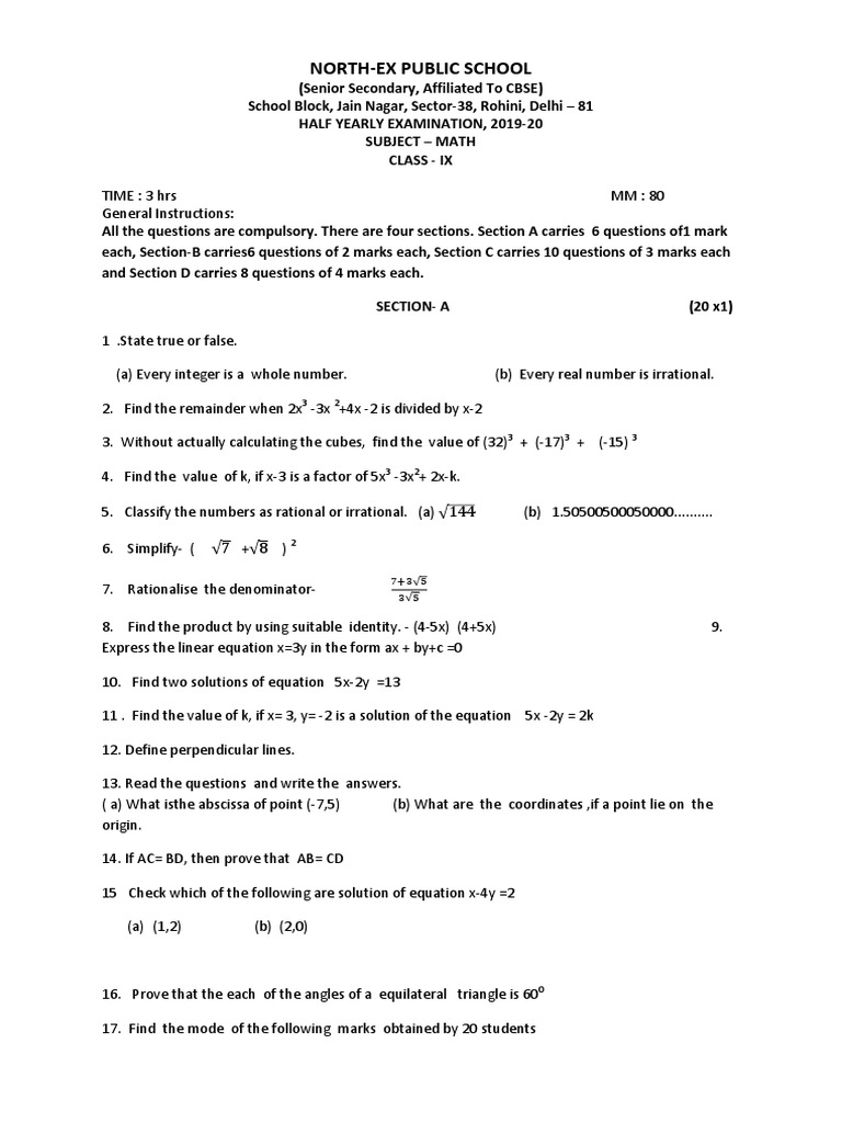 Class IX Maths Half Yearly Corrected Paper Jayati | PDF | Triangle ...