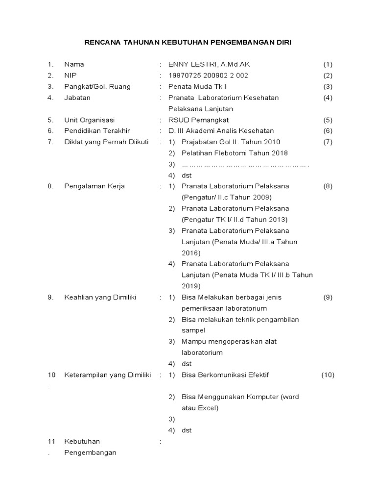 Rencana Tahunan Kebutuhan Pengembangan Diri. Enny | PDF
