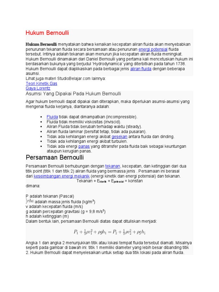 Hukum Bernoulli dan Penerapannya | PDF | Sains & Matematika