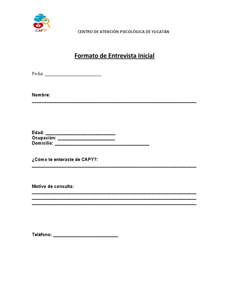 Formato de Entrevista Inicial | PDF | Sicología | Psicoterapia
