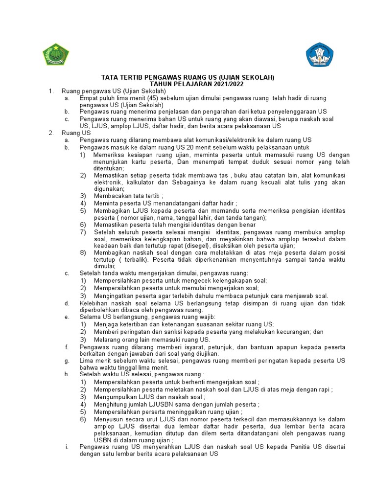 Tata Tertib Pengawas Ruang US (Ujian Sekolah) | PDF