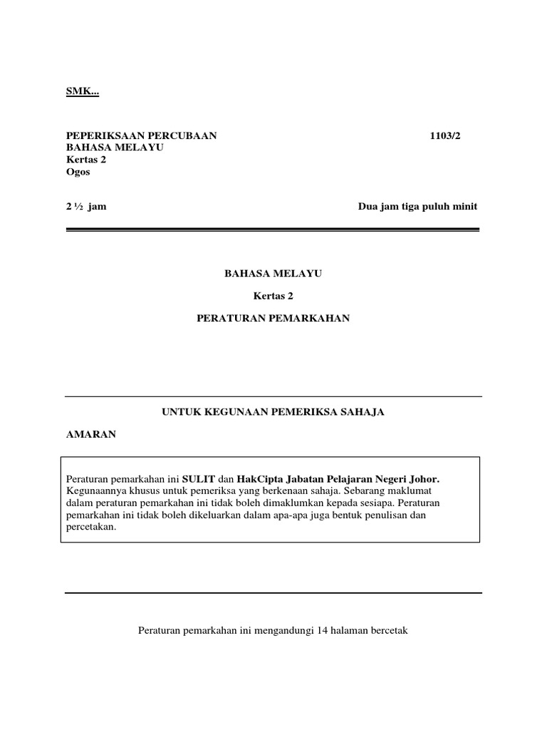 (Skema) Kertas 2 - Percubaan BM SPM - Daerah Segamat, Johor | PDF