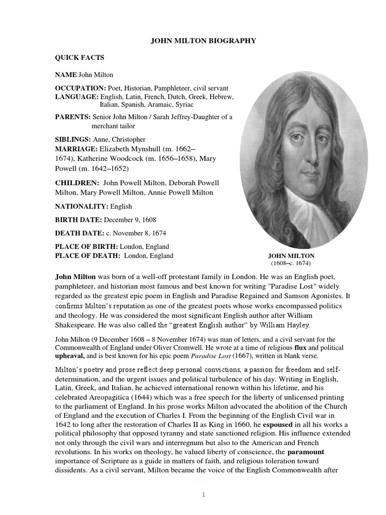 John Milton Text and Activities | PDF | John Milton | Paradise Lost