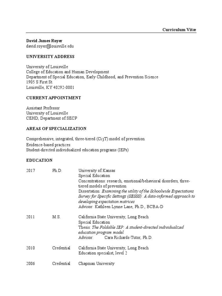 Droyer Curriculum Vitae 2022 05 25 | PDF | Individualized Education ...