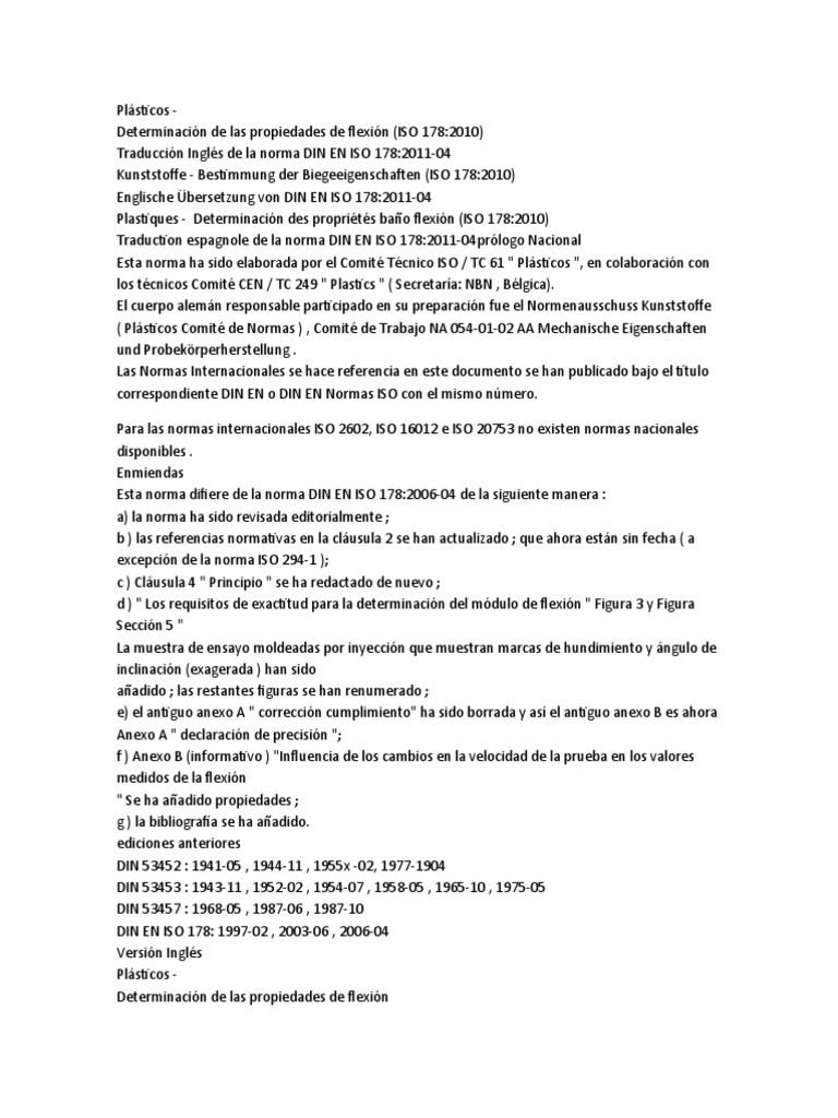 Propiedades de flexión en plásticos (ISO 178) | PDF | Doblar | Física ...