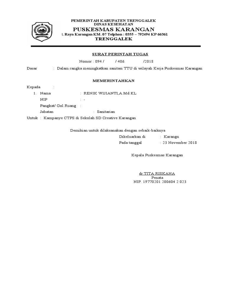 Contoh Surat Perintah Tugas | PDF