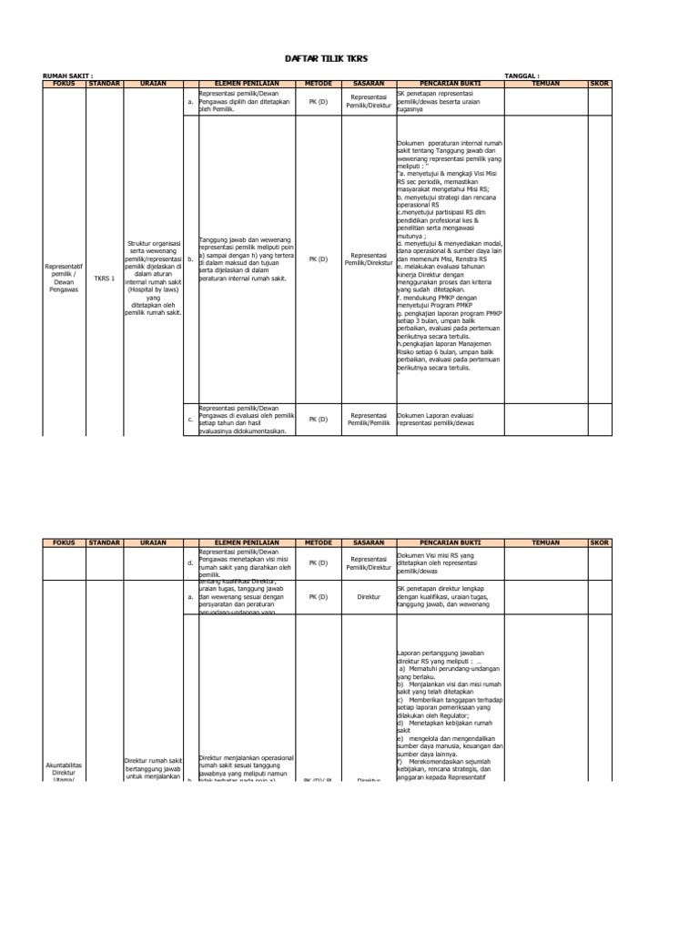 Instrumen Standar Akreditasi Rs - Lars-Dhp | PDF
