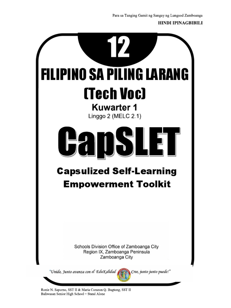 Filipino Sa Piling Larang (Tech Voc) : Capsulized Self-Learning ...