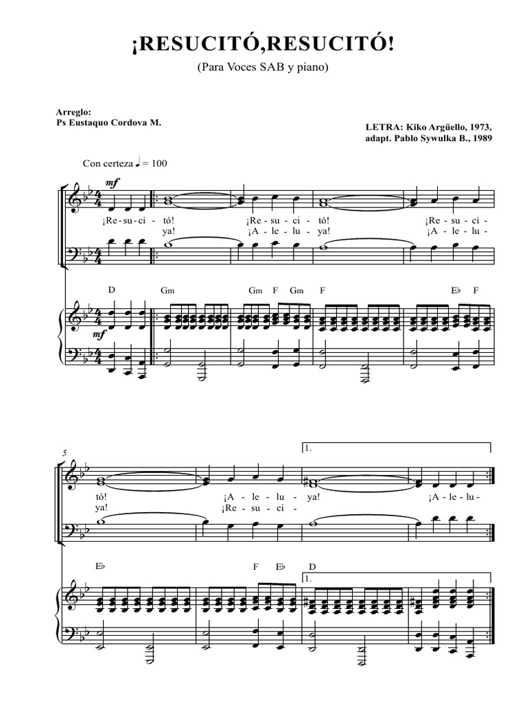 Resucitó Satb Arreglo 2 - Partitura Completa | PDF | Échecs
