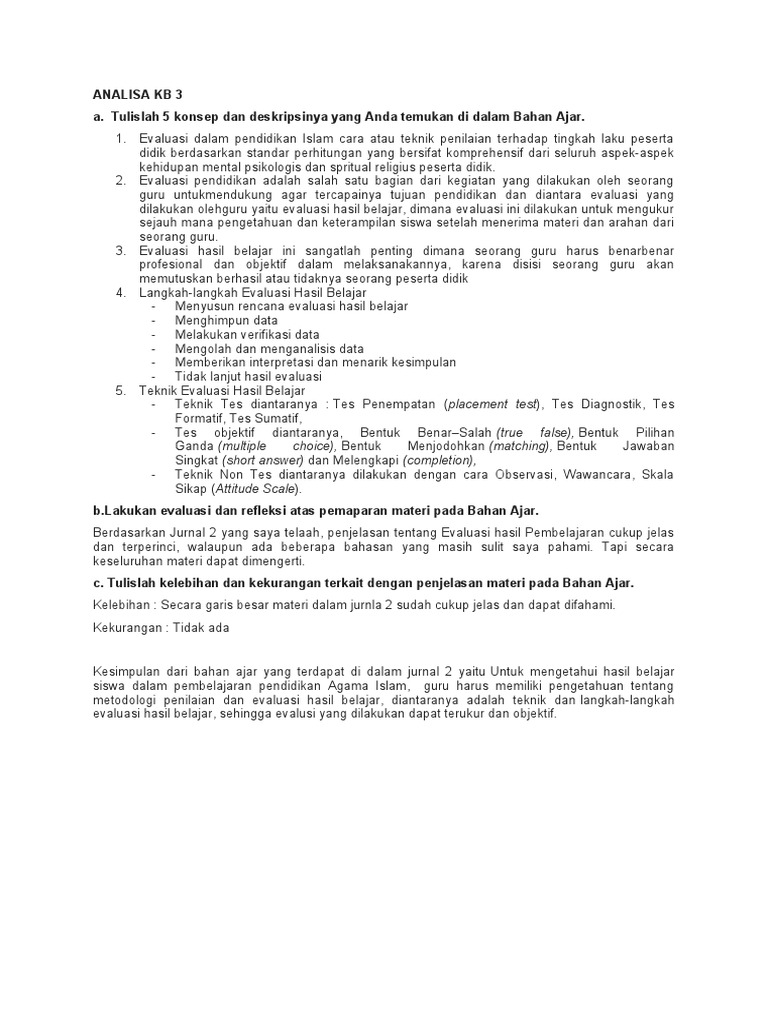 Analisa Bahan Ajar KB 3 Dan KB 4 Modul 9 | PDF