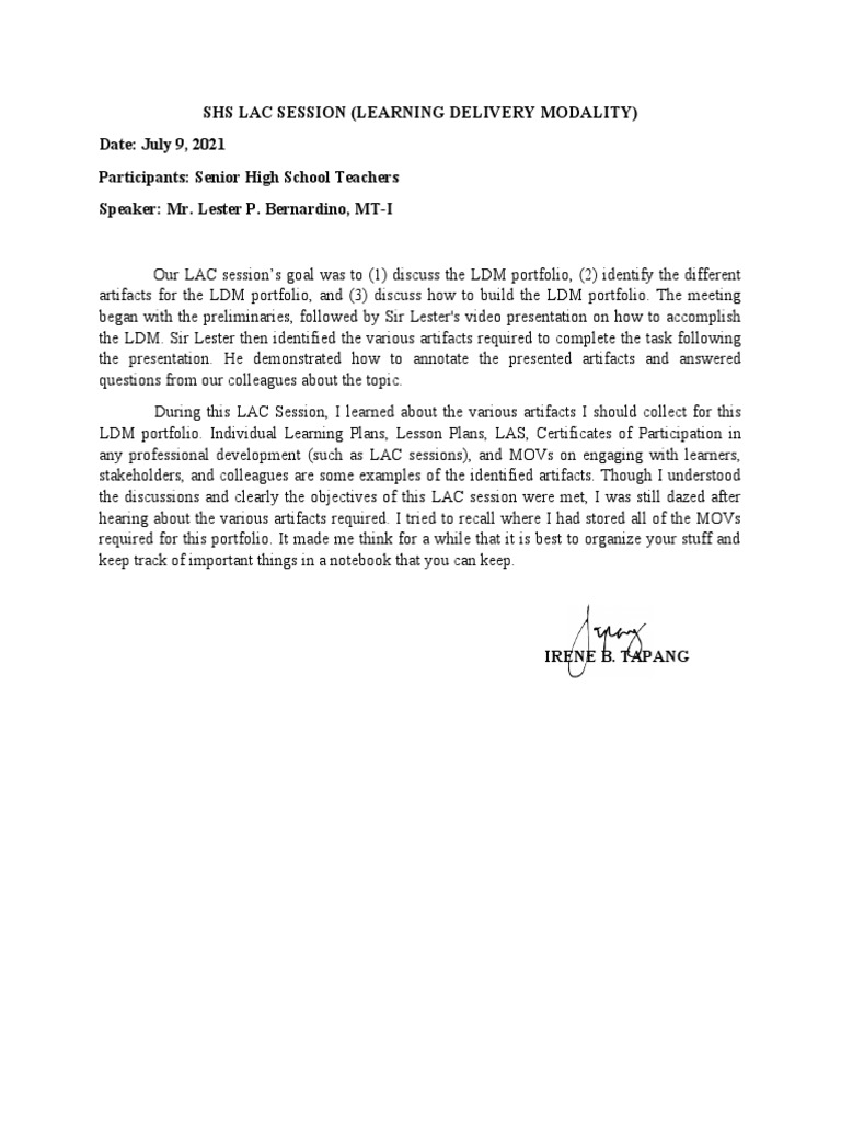 SHS-LAC-SESSION-REFLECTION | PDF