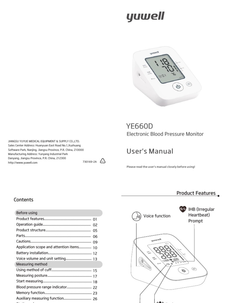 Tensiometro Digital Yuwell YE 660D | PDF | Blood Pressure | Hypertension