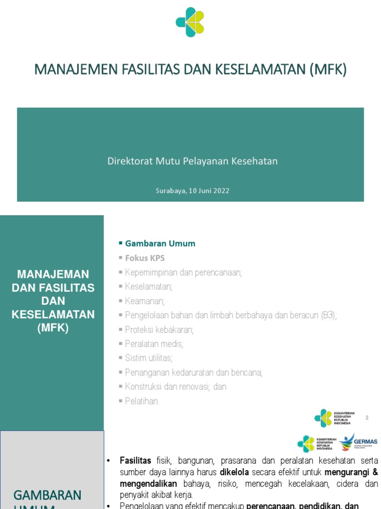 Manajemen Fasilitas Dan Keselamatan (MFK) : Direktorat Mutu Pelayanan Kesehatan | PDF