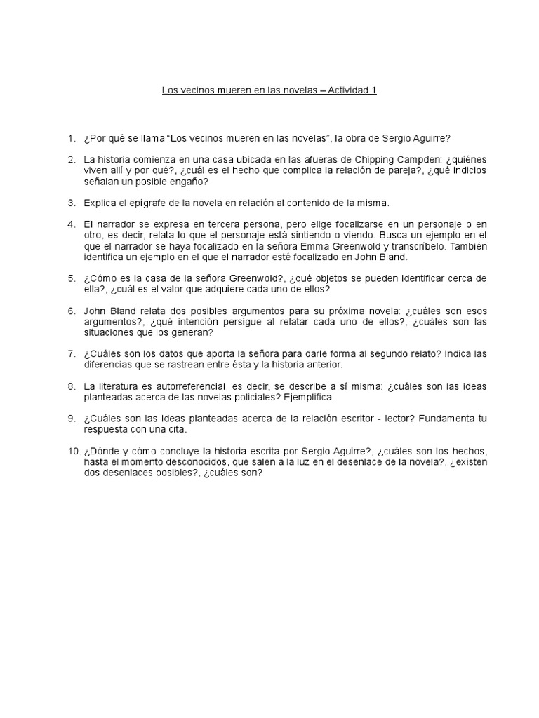 Los Vecinos Mueren en Las Novelas Actividad 1 | PDF