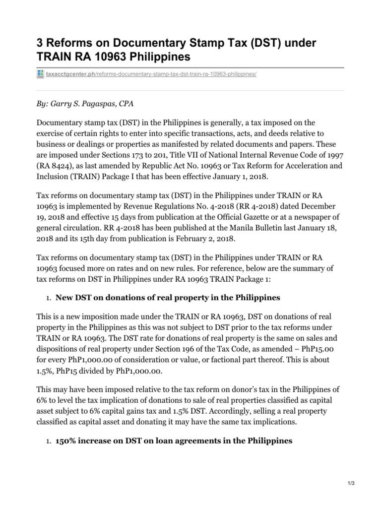 Taxacctgcenter - ph-3 Reforms On Documentary Stamp Tax DST Under TRAIN ...